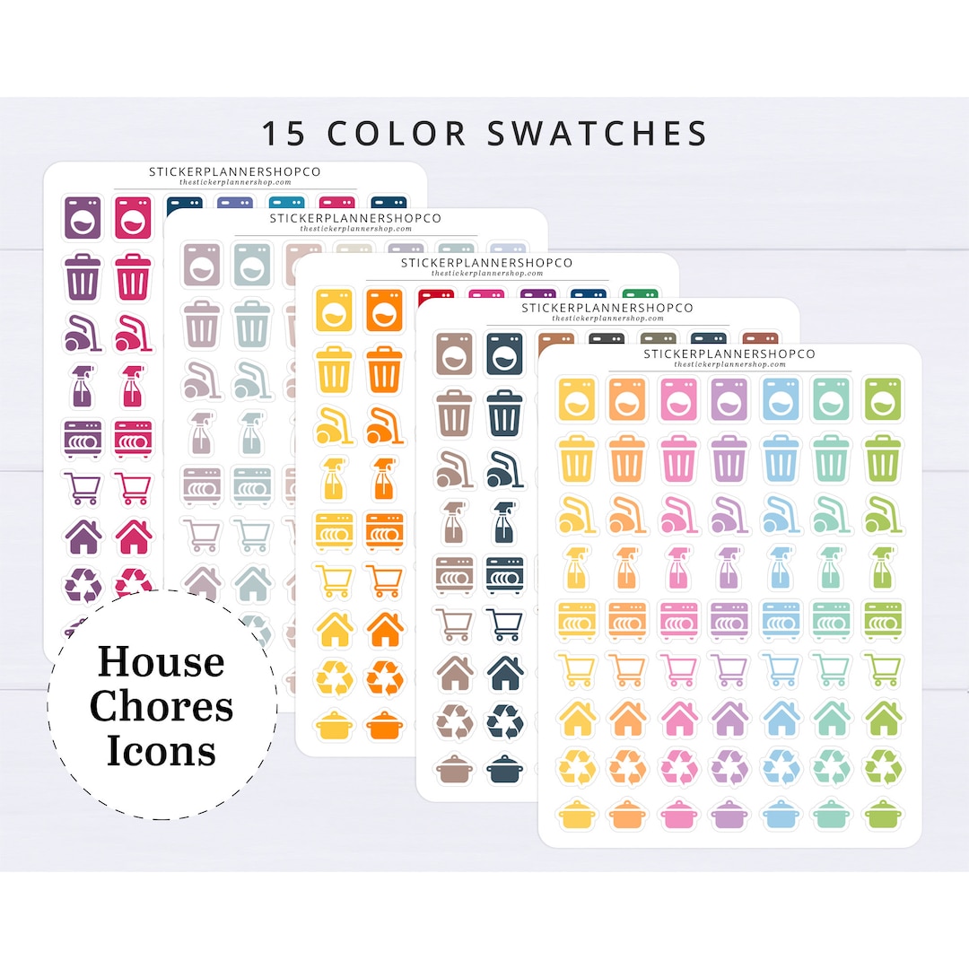 Housework Icon Stickers - House Chore Stickers - 63 Stickers - Etsy