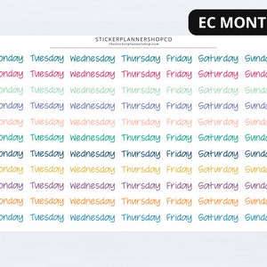 Days of the Week Planner Stickers Days of the Week Sticker Sheet 77 ...