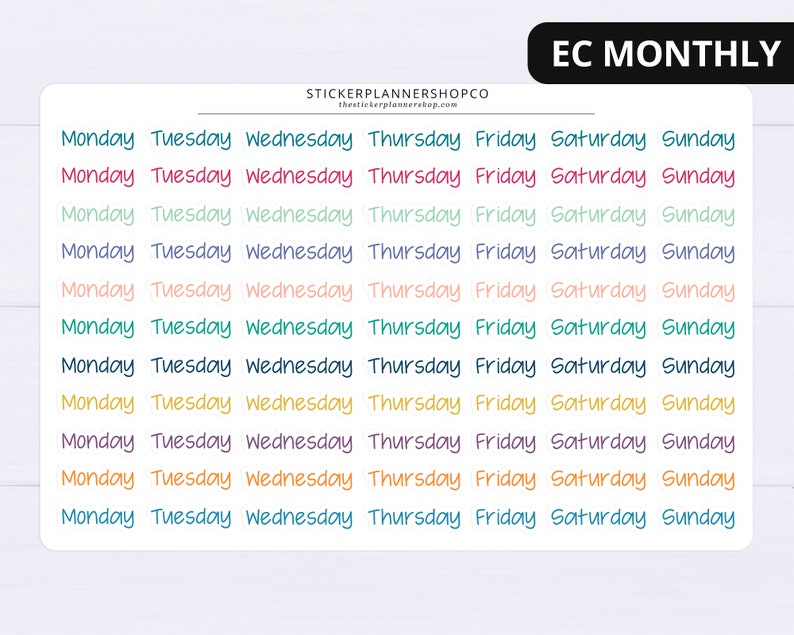 Days of the Week Planner Stickers Days of the Week Sticker - Etsy