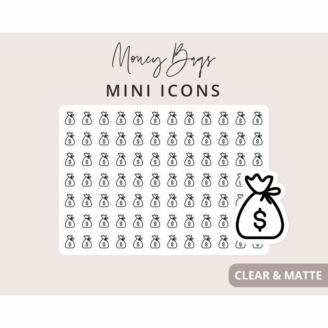 Money Bag - Mini Icon Stickers, Planner Icon Stickers, Minimal ...