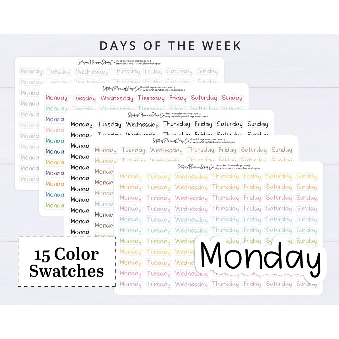 Transparent Days of the Week Sticker Julieplans Font 77 Stickers - Etsy