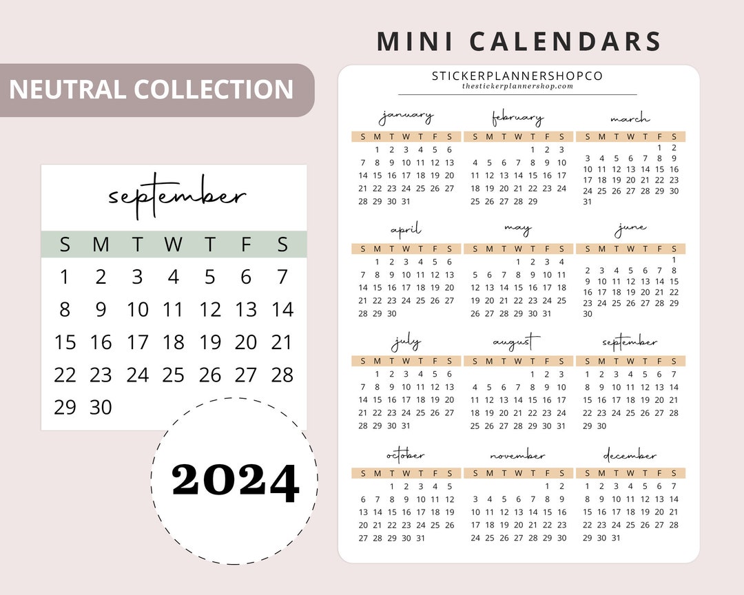 2024 Mini Calendar Stickers Minimal & Functional Planner Stickers 12 ...