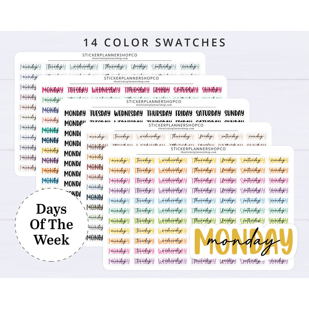 Days of the Week Planner Stickers - Days of the Week Sticker Sheet - 77 ...