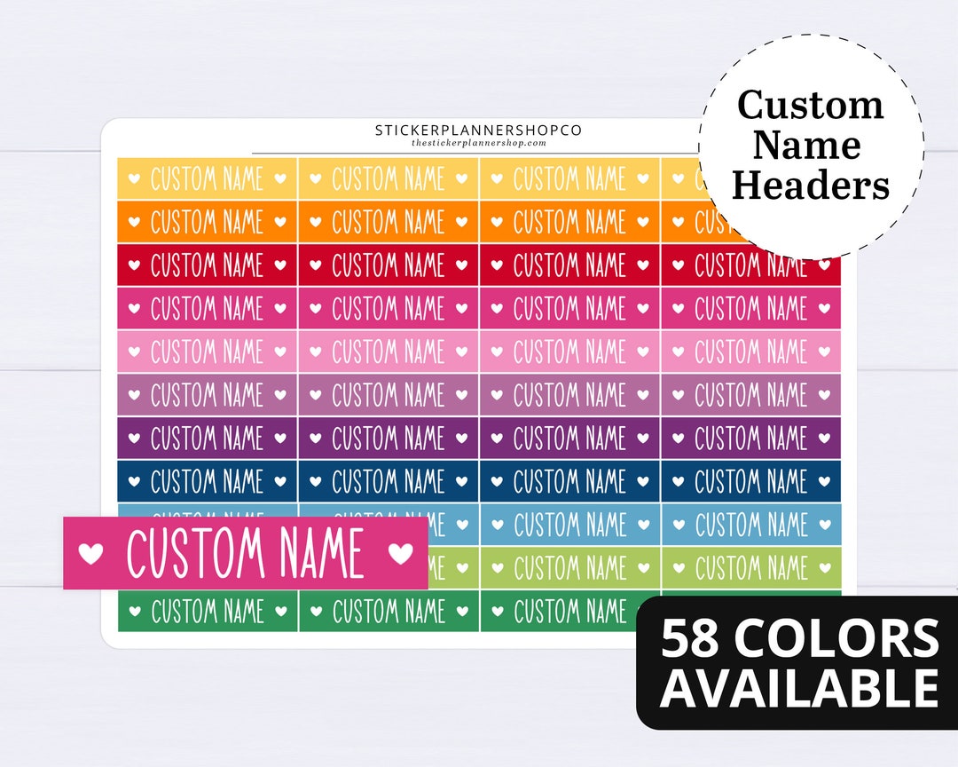Custom Header Name Stickers - 36 Stickers - Etsy