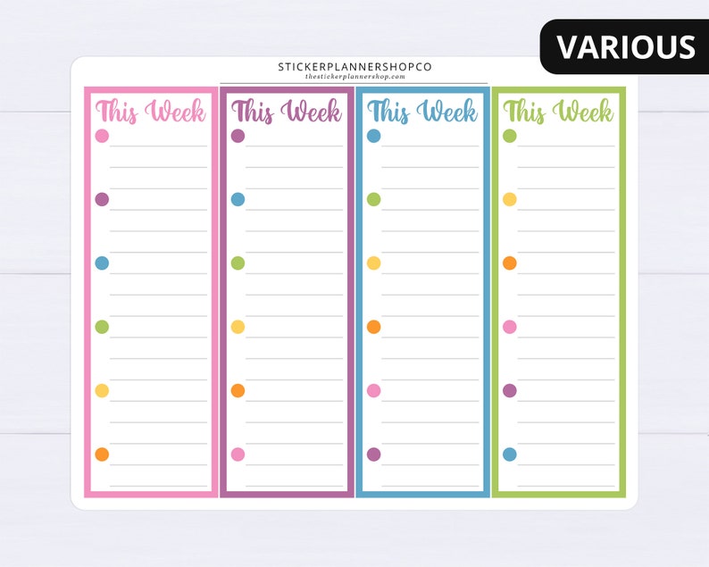 This Week to Do Sidebar Lined or Unlined Stickers 4 Stickers - Etsy