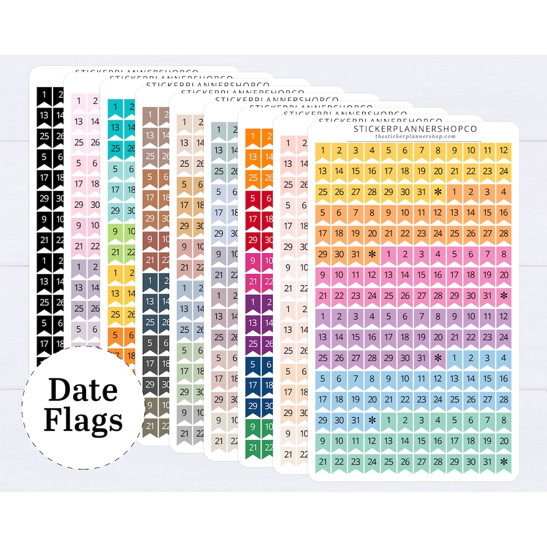Date Flag Stickers - 192 Stickers - Full Month Color Sets - Etsy