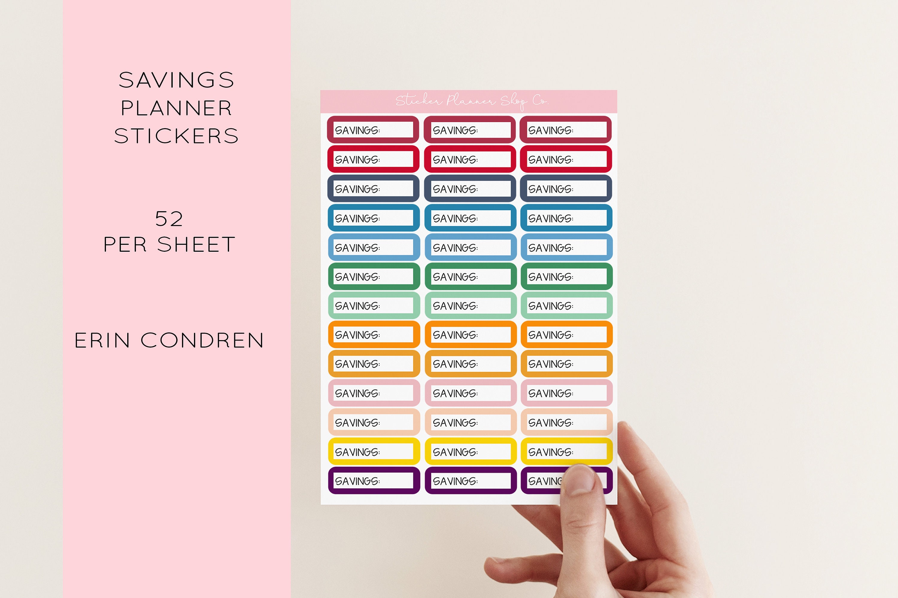 Savings Label Planner Stickers 1 Sheet 52 Stickers | Etsy