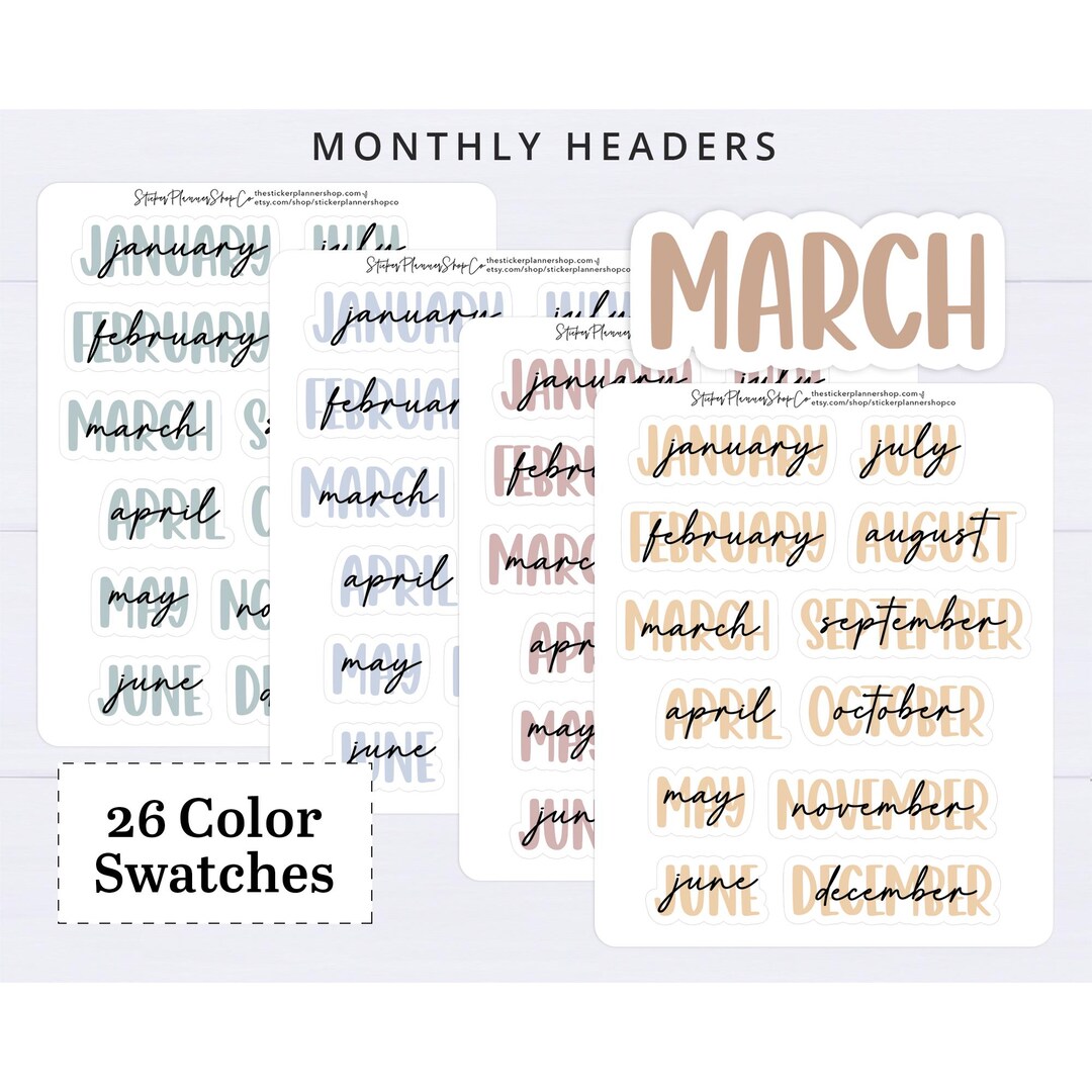 Month Header Planner Stickers | Month Names Sticker | Large Cursive ...