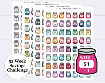 52 Week Savings Challenge Stickers Planner Stickers FS072 - Etsy