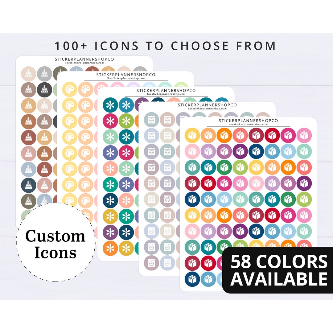 Custom Icon Sticker Sheet - 90 Stickers - Choose From 100 Icons - Etsy