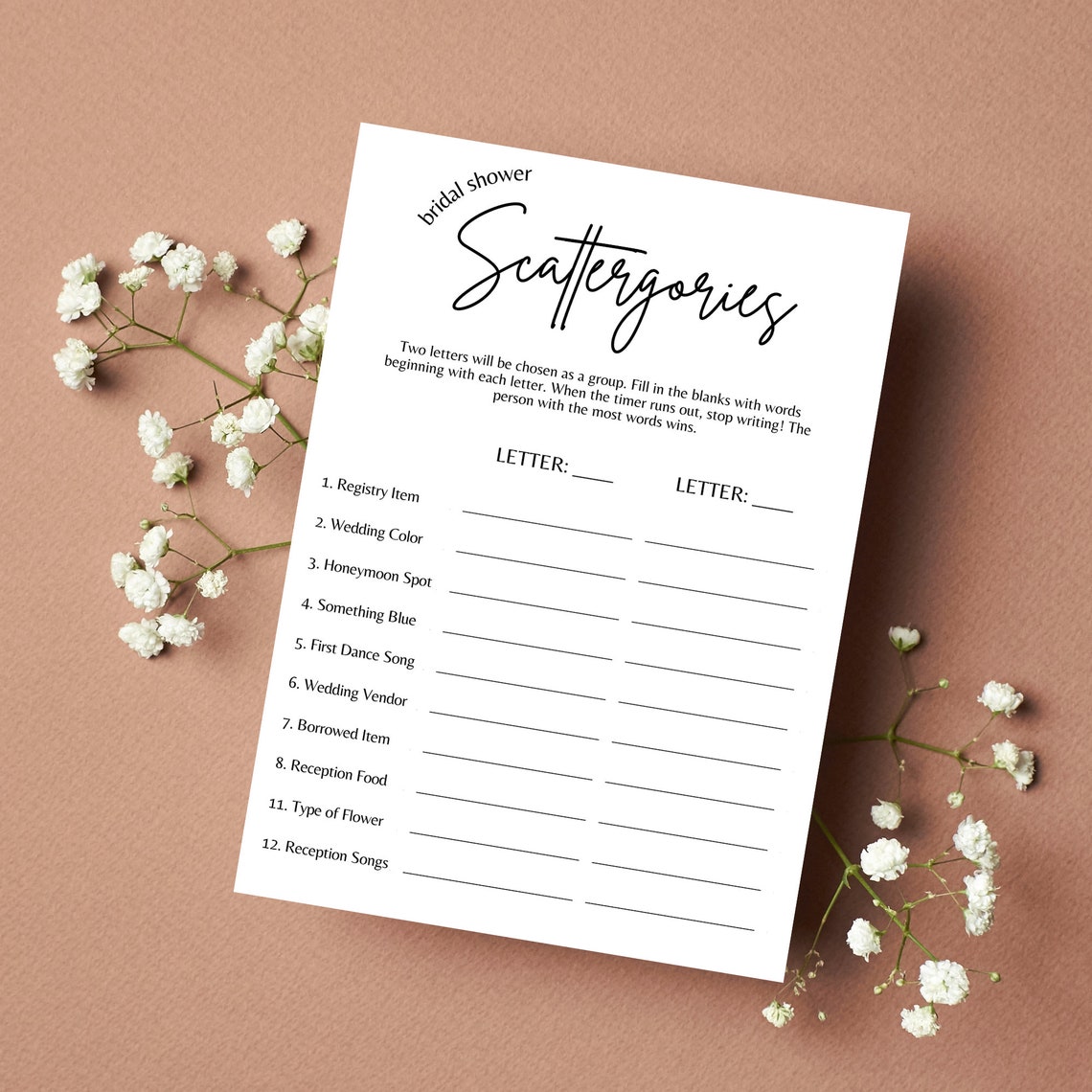Bridal Shower Game, Printable Bridal Scattergories, Scattergories at a ...