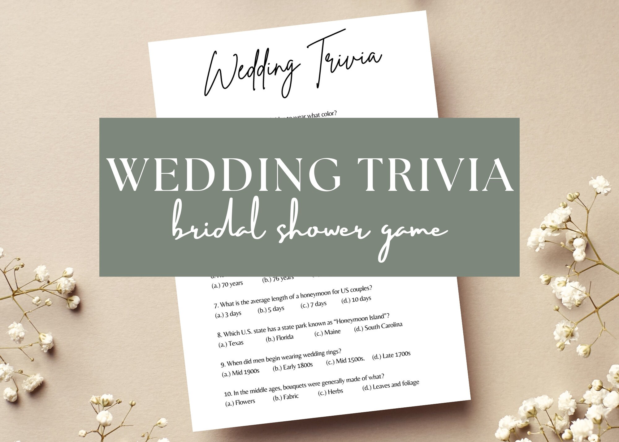 Wedding Trivia Bridal Shower Trivia Game Wedding History - Etsy