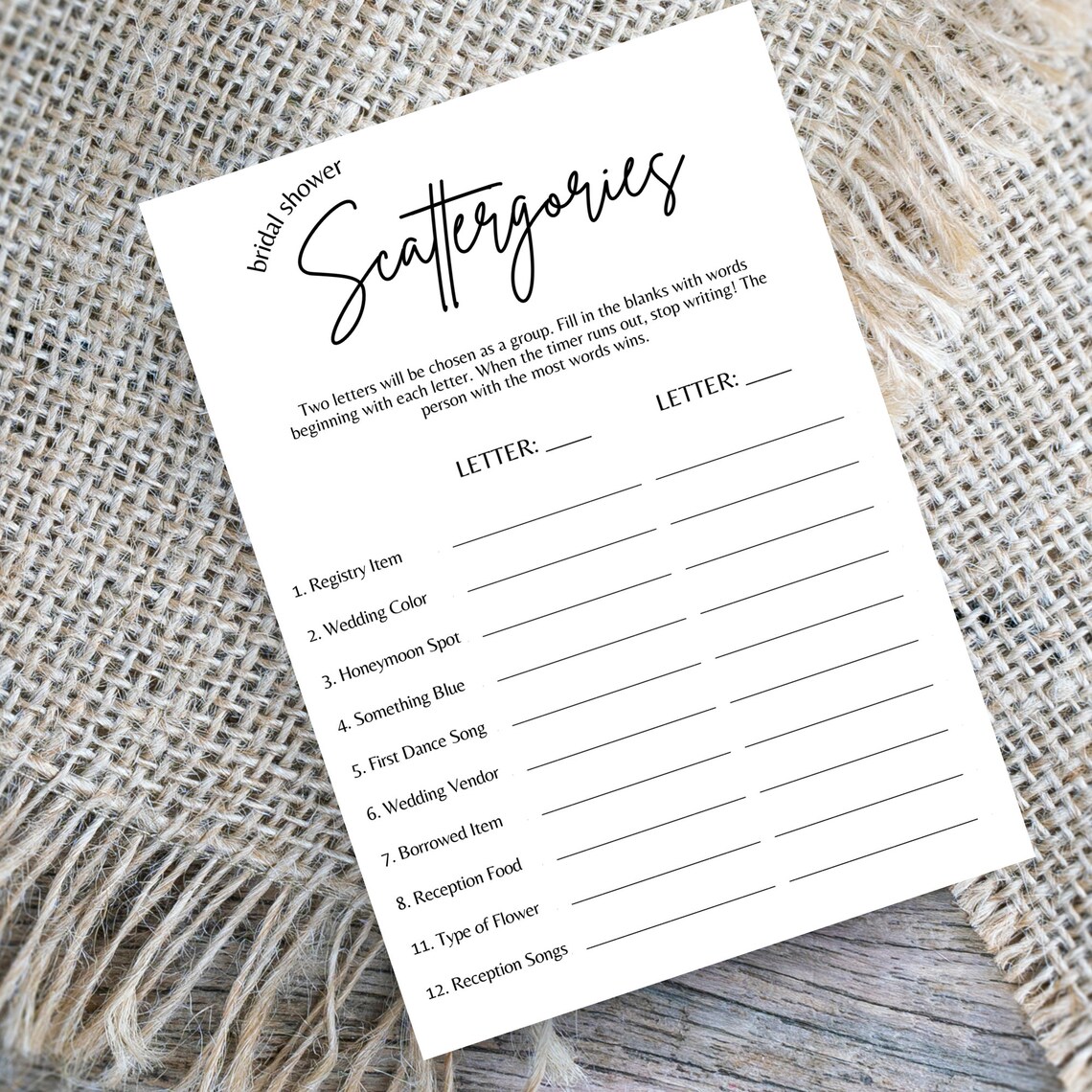 Bridal Shower Game, Printable Bridal Scattergories, Scattergories at a ...