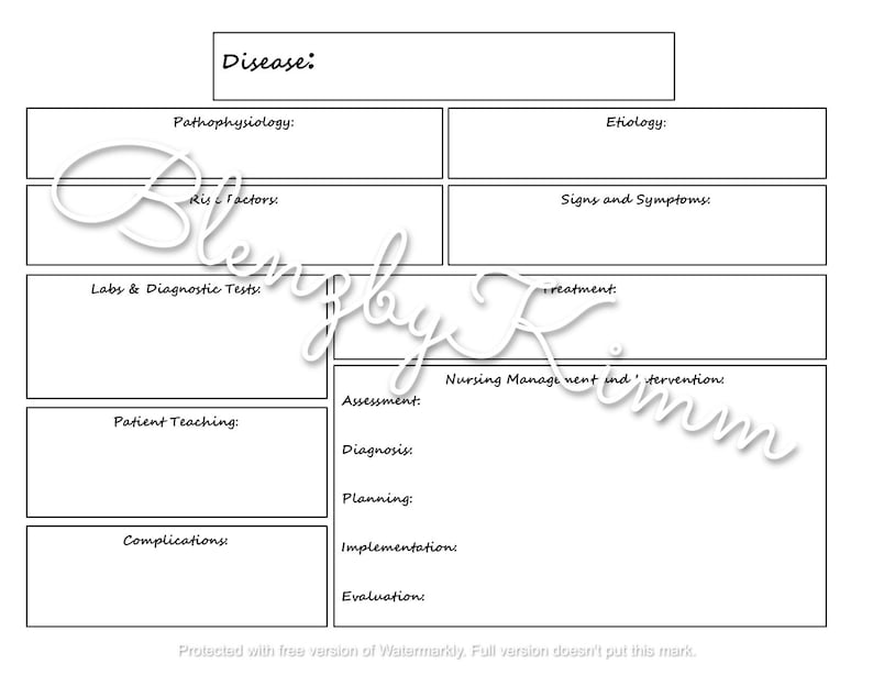 Pathophysiology & Disease Nursing Study Template - Etsy