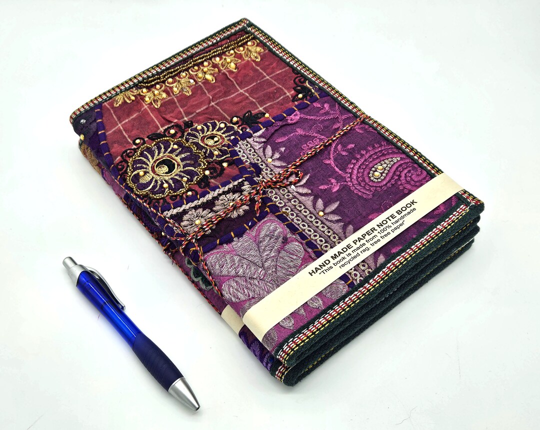 Tree Free Journal, Patchwork Journals, Upcycled Embroidered Silk Fabric Cover, Blank Pages ...