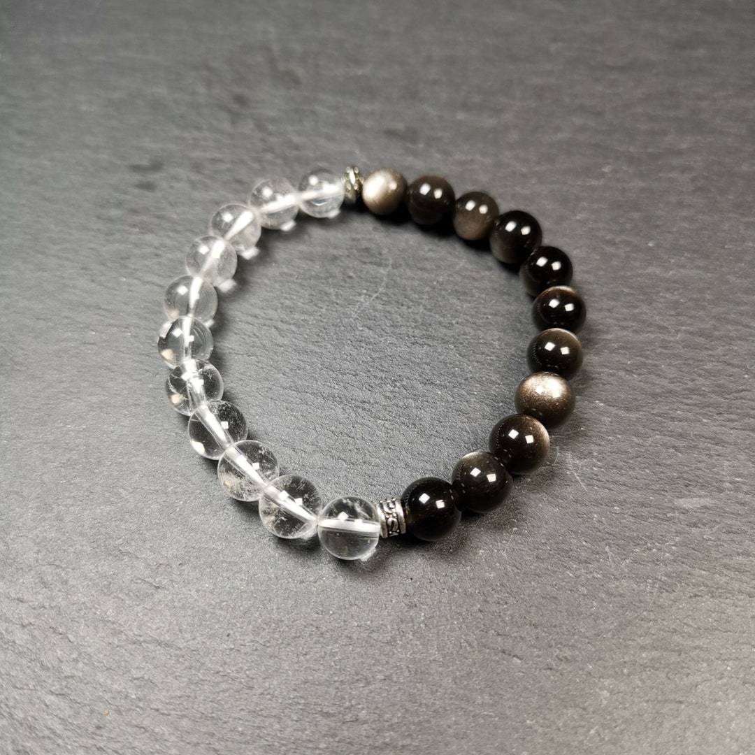 Gandhanra Handmade Tibetan Obsidian + Crystal Wrist Mala, 0.3" Prayer ...