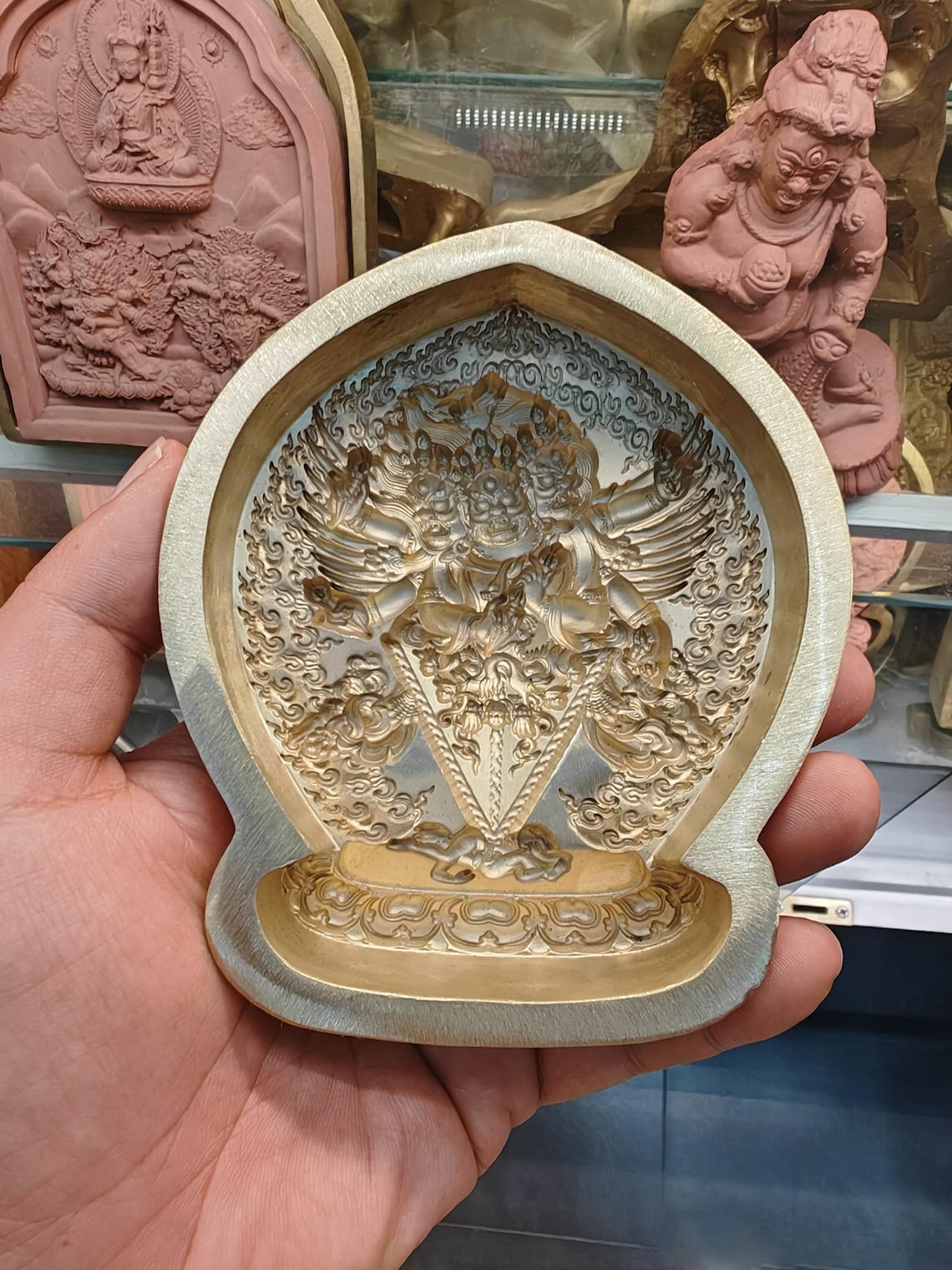 3 Faced 6 Armed Black Hayagriva Tsa Tsa Mold - 11cm Height: Tibetan ...