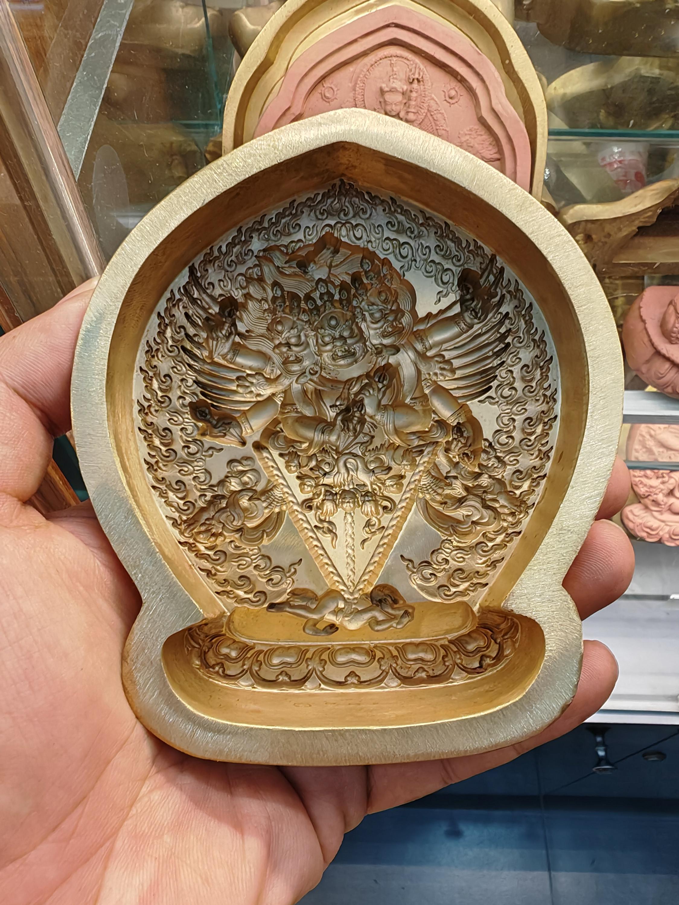 3 Faced 6 Armed Black Hayagriva Tsa Tsa Mold - 11cm Height: Tibetan ...