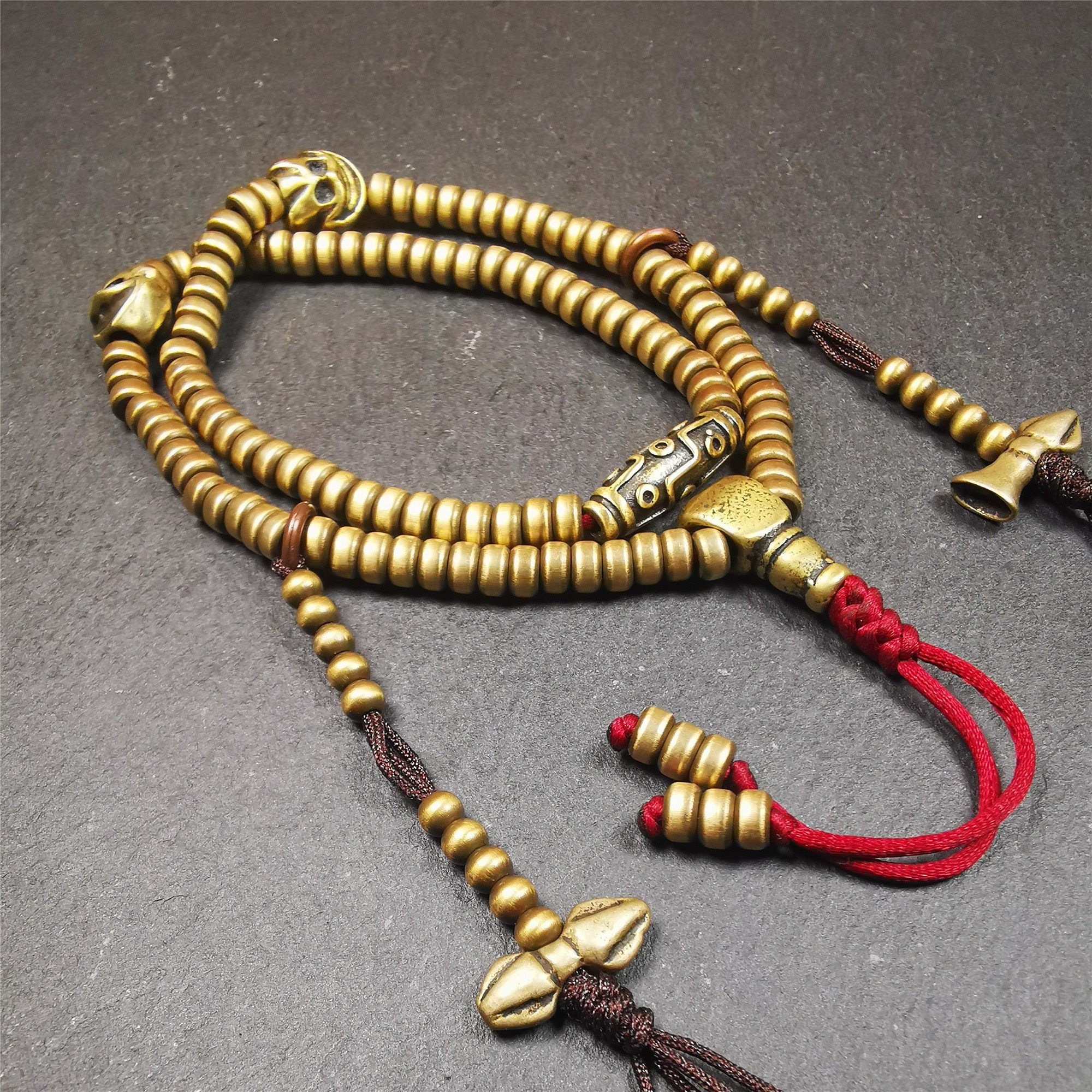 5mm Lima Brass Mala: Old Tibetan Hand Hold Rosary 108 Prayer Beads ...