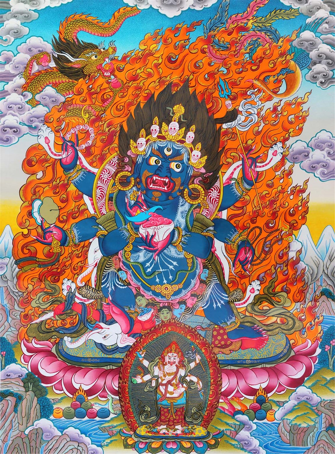 Gandhanra Tibetan Thangka Art Mahakala Giclee Print and Hand Framed ...