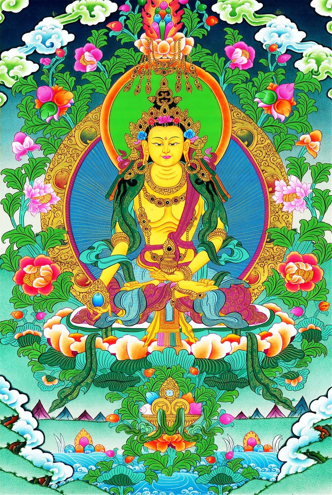 Gandhanra Tibetan Thangka Art Ksitigarbha Giclee Print and Hand Framed ...