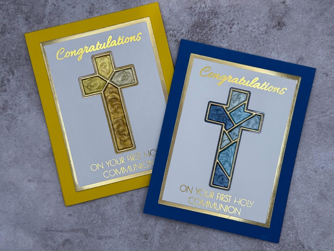 Faux Stained Glass First Holy Communion Tri-fold Card, Holy Sacrament ...