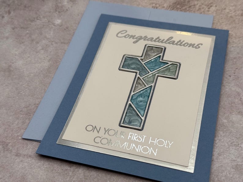 Faux Stained Glass First Holy Communion Tri-fold Card, Holy Sacrament ...