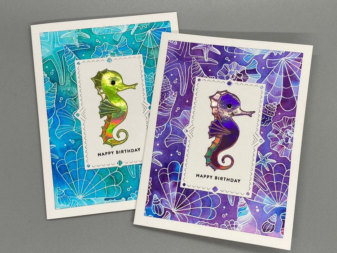 Seahorse Beach Themed Birthday Card, Handmade Seashell Celebration Card ...