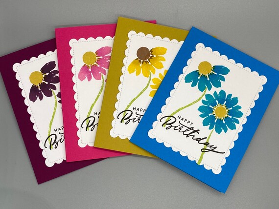 Flower Birthday Card Handmade Greeting Card | Etsy