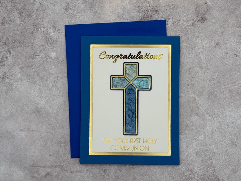 Faux Stained Glass First Holy Communion Tri-fold Card, Holy Sacrament ...