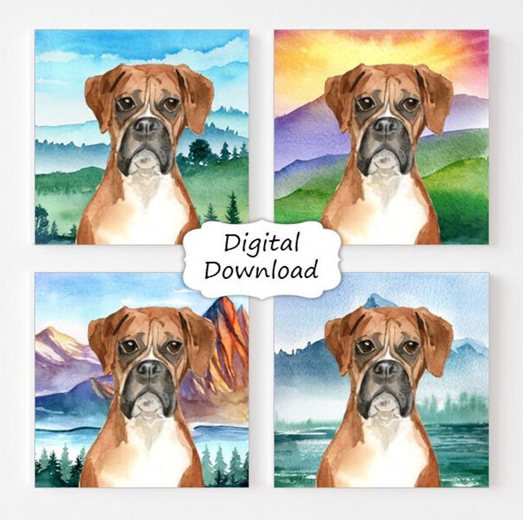 Boxer Dog Coaster Images 4x4 Inch and 2x2 Inch Digital - Etsy