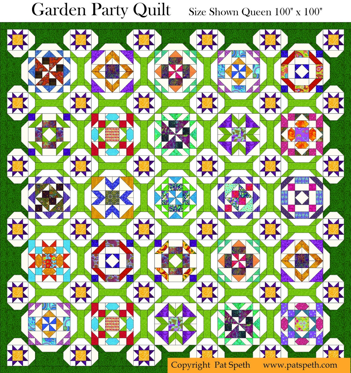 Garden Party Quilt Pattern in 5 Sizes PDF Download Nickel Quilt by Pat ...