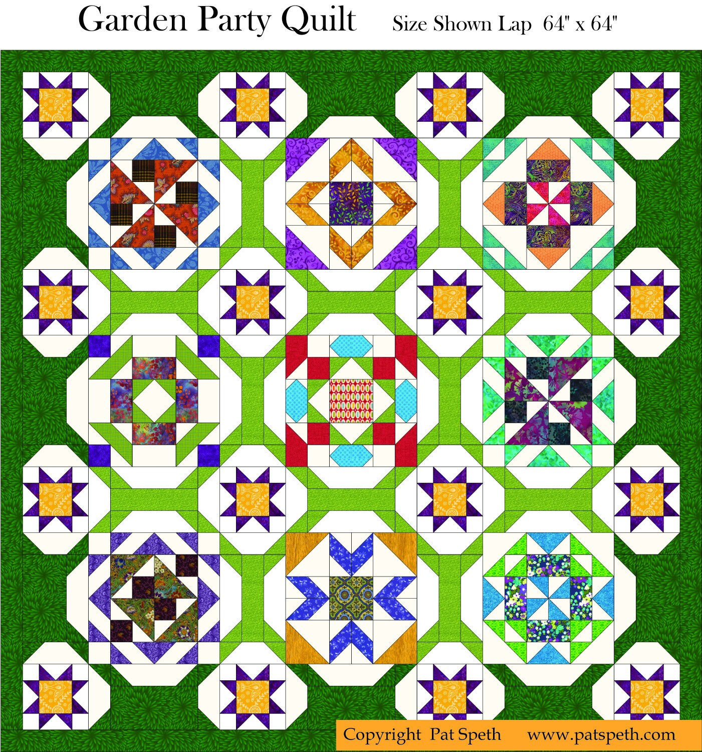 Garden Party Quilt Pattern in 5 Sizes PDF Download Nickel Quilt by Pat ...