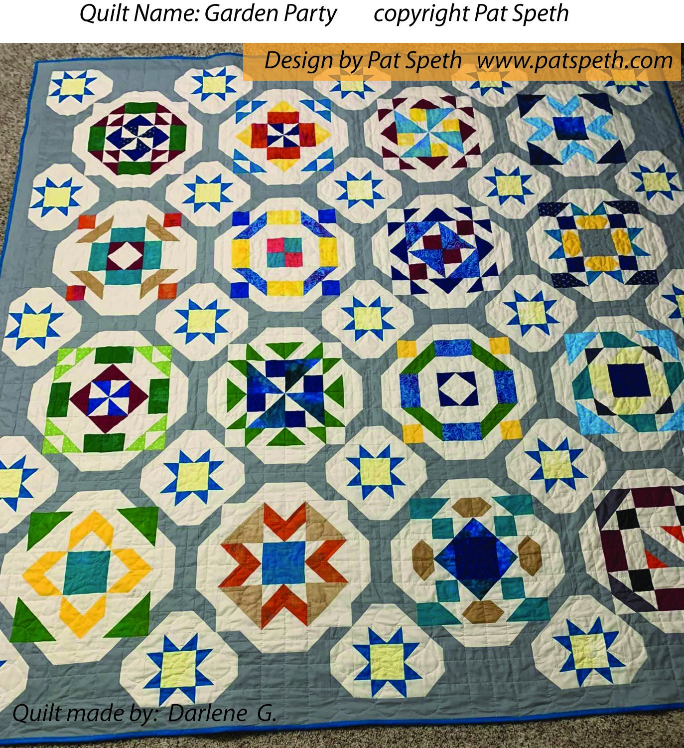Garden Party Quilt Pattern in 5 Sizes PDF Download Nickel Quilt by Pat ...
