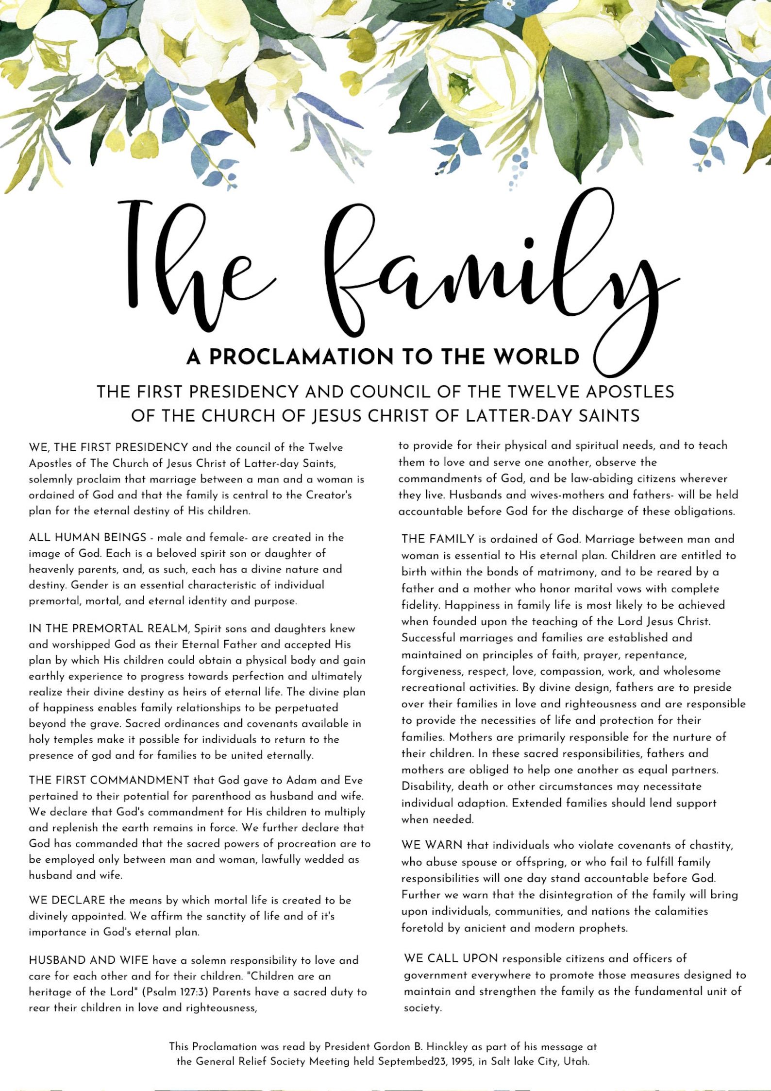 LDS Prints the Family Proclamation the Living Christ the - Etsy