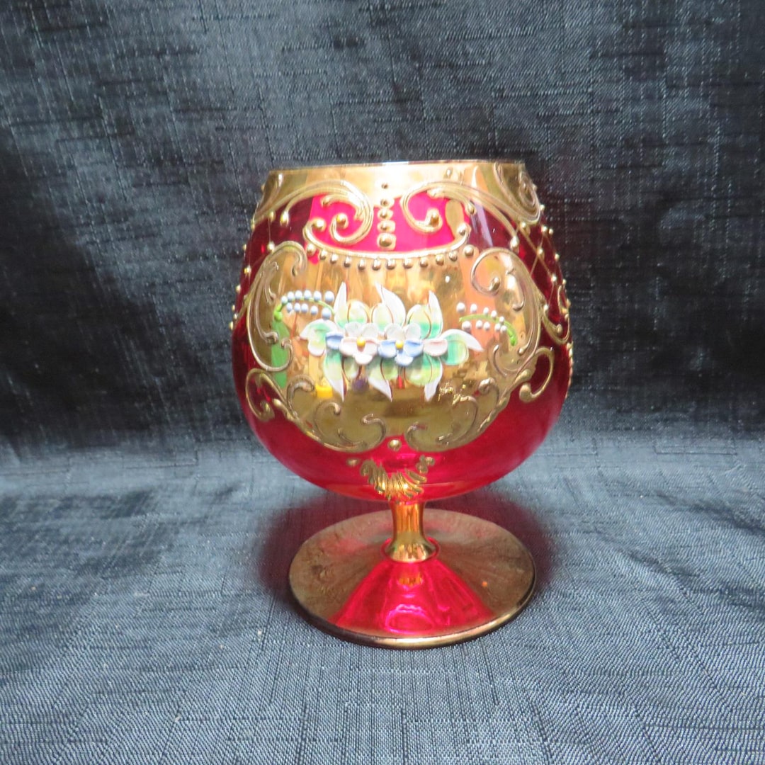 Vintage Venetian Ruby & Gilt Glass Brandy Balloon - Etsy