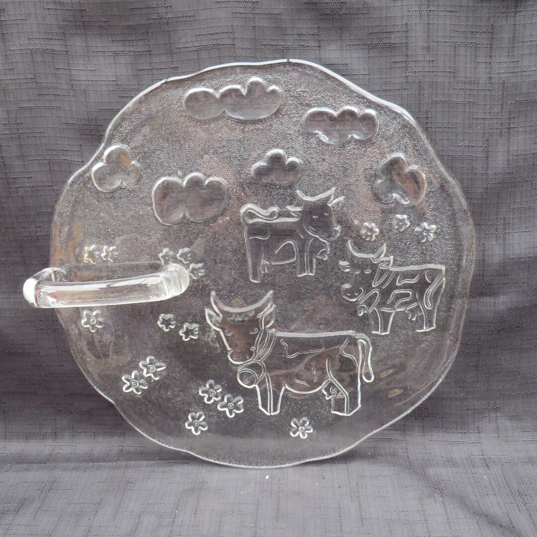 Whimsical Cow Glass Cheese Platter With Handle - Etsy