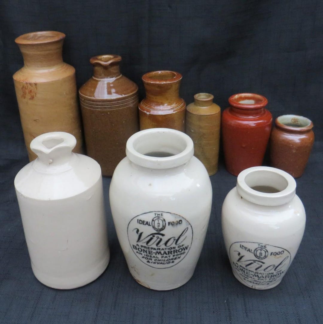 Job Lot of 9 X Antique Stoneware Bottles & Virol Jars - Etsy