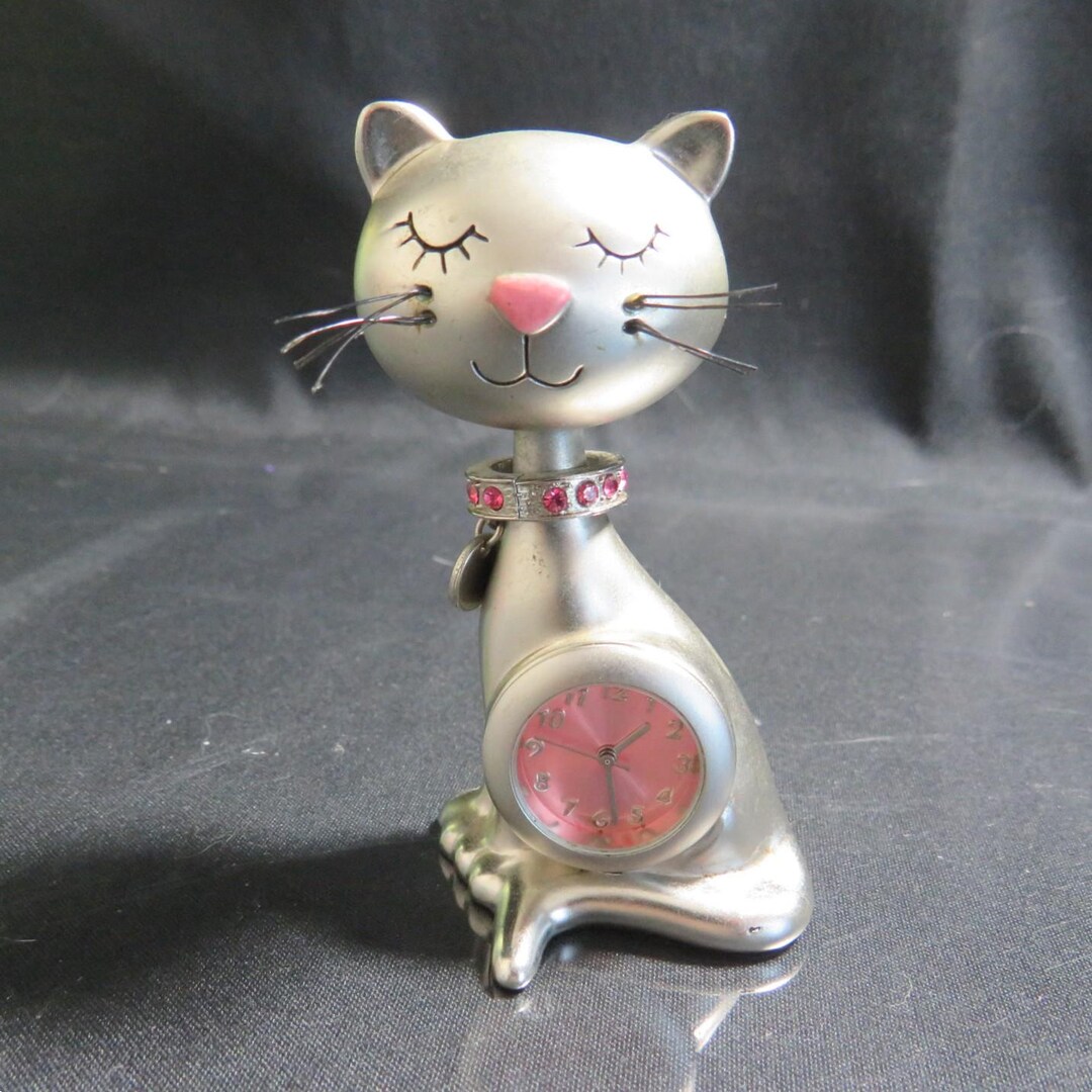 Purrfect Silver Cat Mini Clock - Etsy