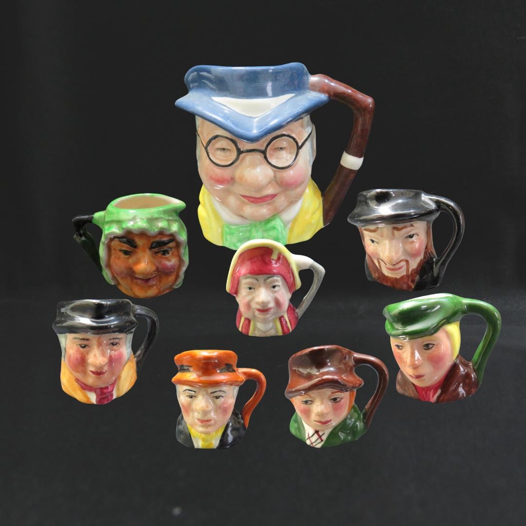 8 X Vtg Artone England Hand Painted Collectible Character Mini Toby ...