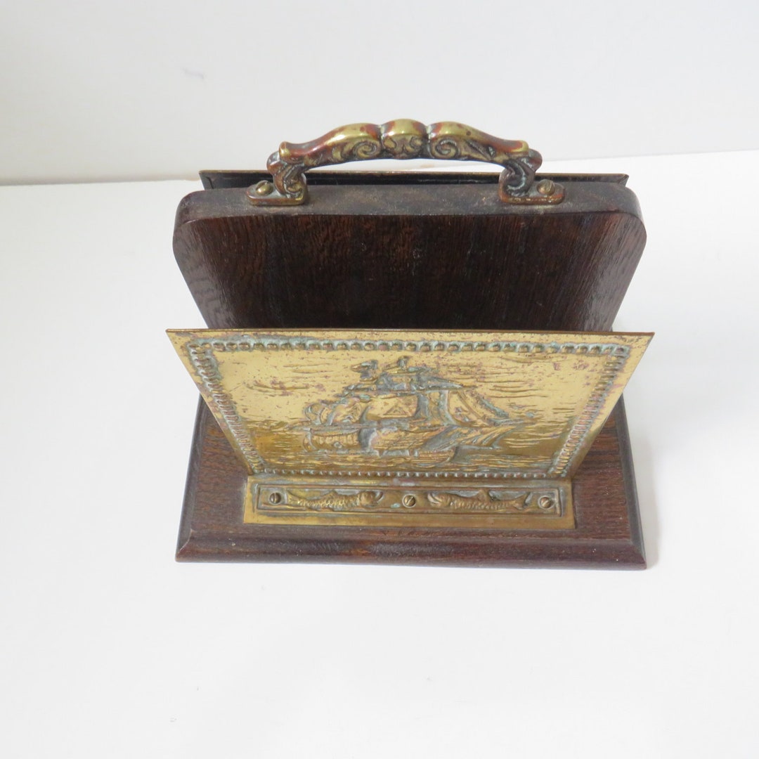 Vintage Brass & Oak Wood Letter Rack - Etsy UK
