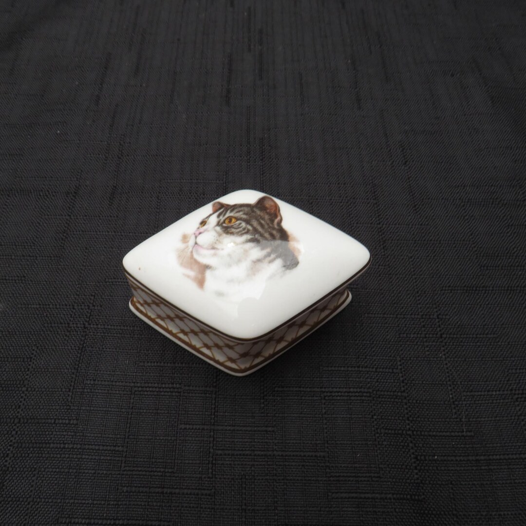 Vintage English Crown Mark Bone China Tabby Cat Trinket Box - Etsy