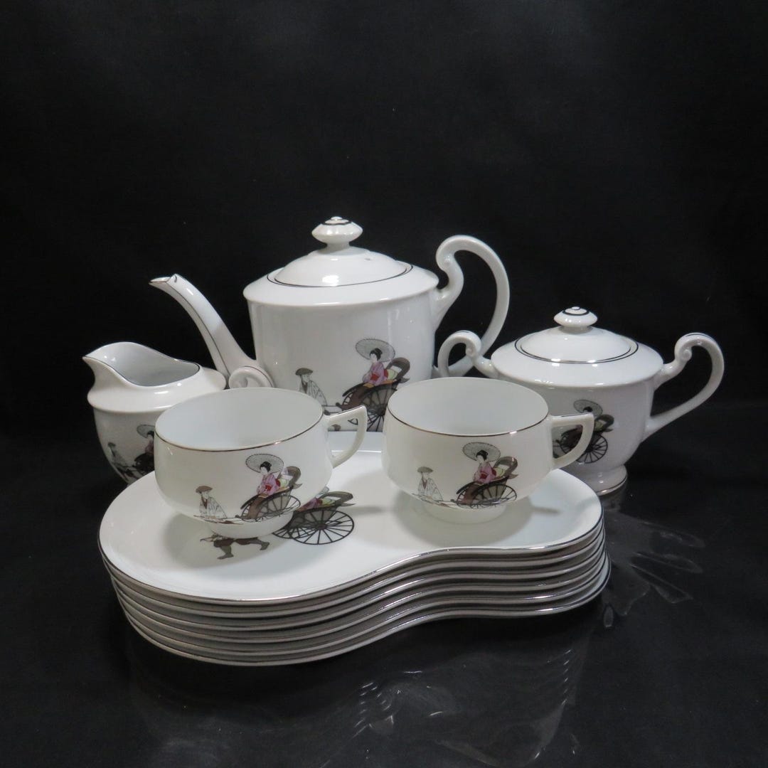Vintage Arita China Japan Porcelain Rickshaw Tea Set - Etsy