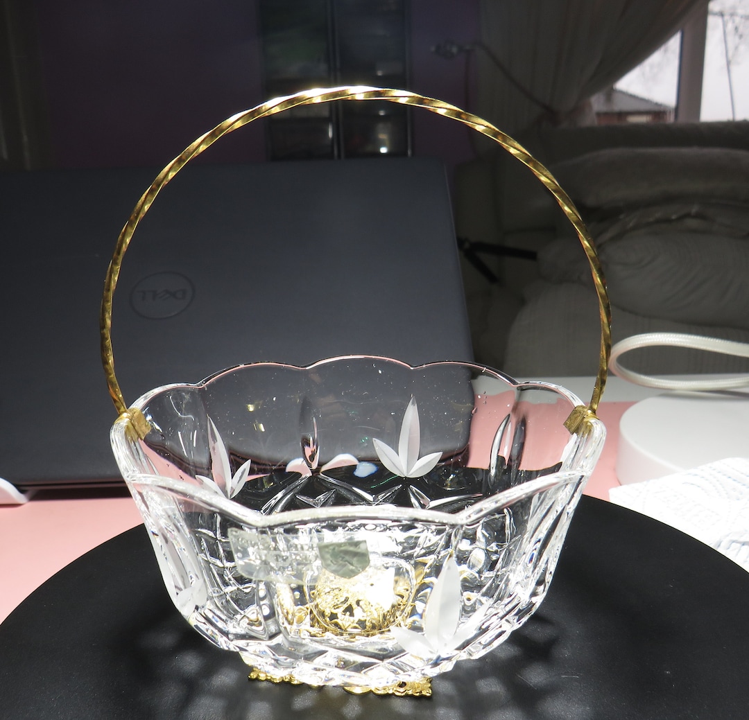 Vintage Killarney Crystal Ireland Fluted Basket Bowl With 22 Carat Gold ...