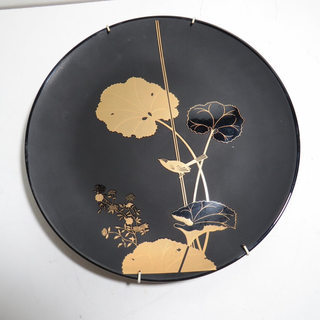 Vintage Japanese Hand Painted Black & Gold Lacquered Plate - Etsy