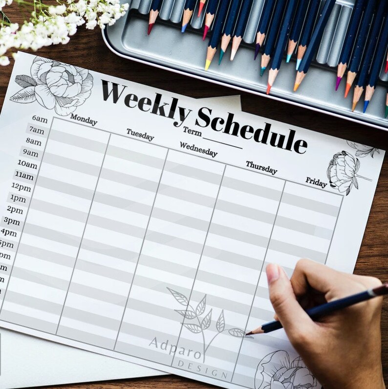 Weekly Schedule Template Pretty Peonies - Etsy