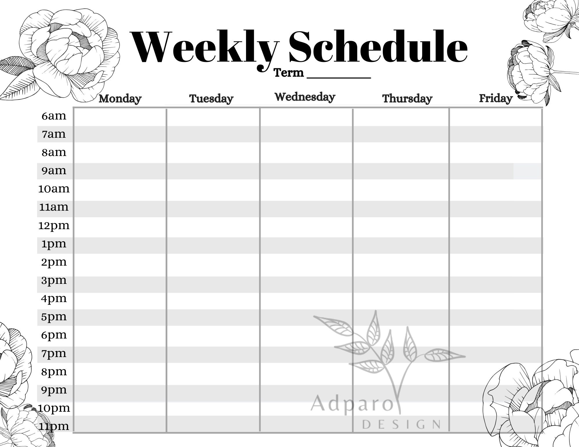 Weekly Schedule Template Pretty Peonies - Etsy