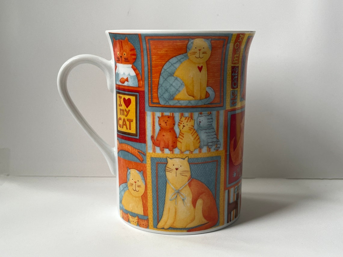 I Love My Cat Mug Design by Debbie Mumm Bright Orange and Blue Graphics ...