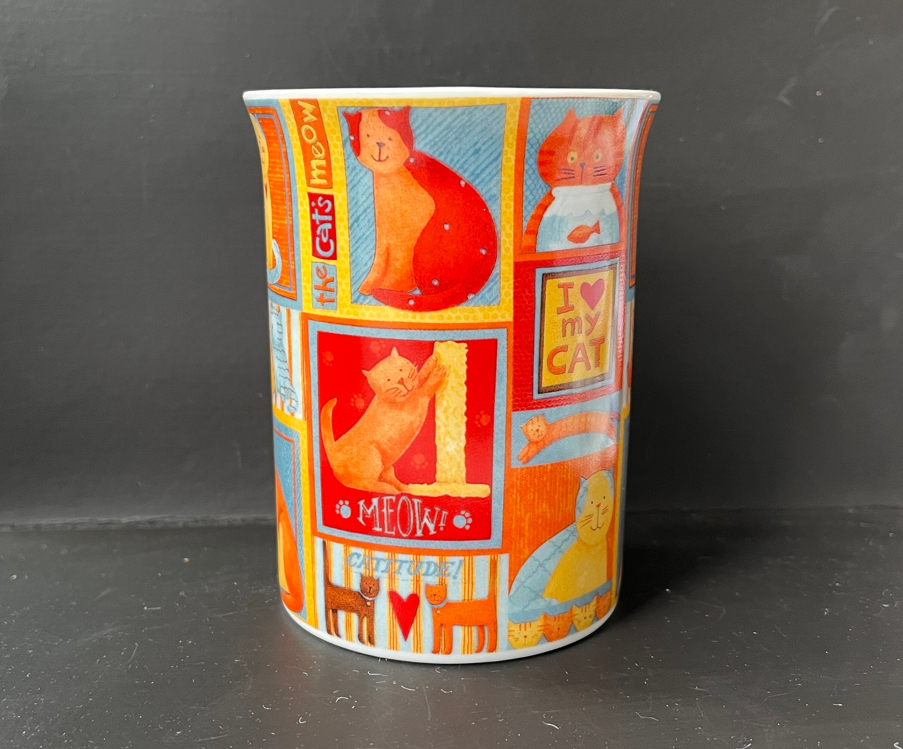 I Love My Cat Mug Design by Debbie Mumm Bright Orange and Blue Graphics ...
