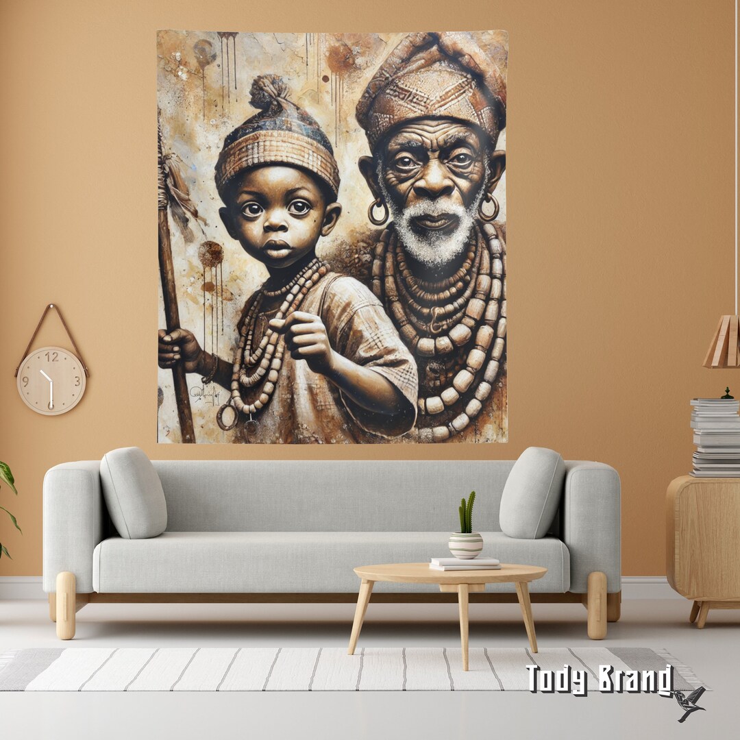 Eleguá Tapestry two Faces of Destiny Eleguá Child and Old Man Indoor ...
